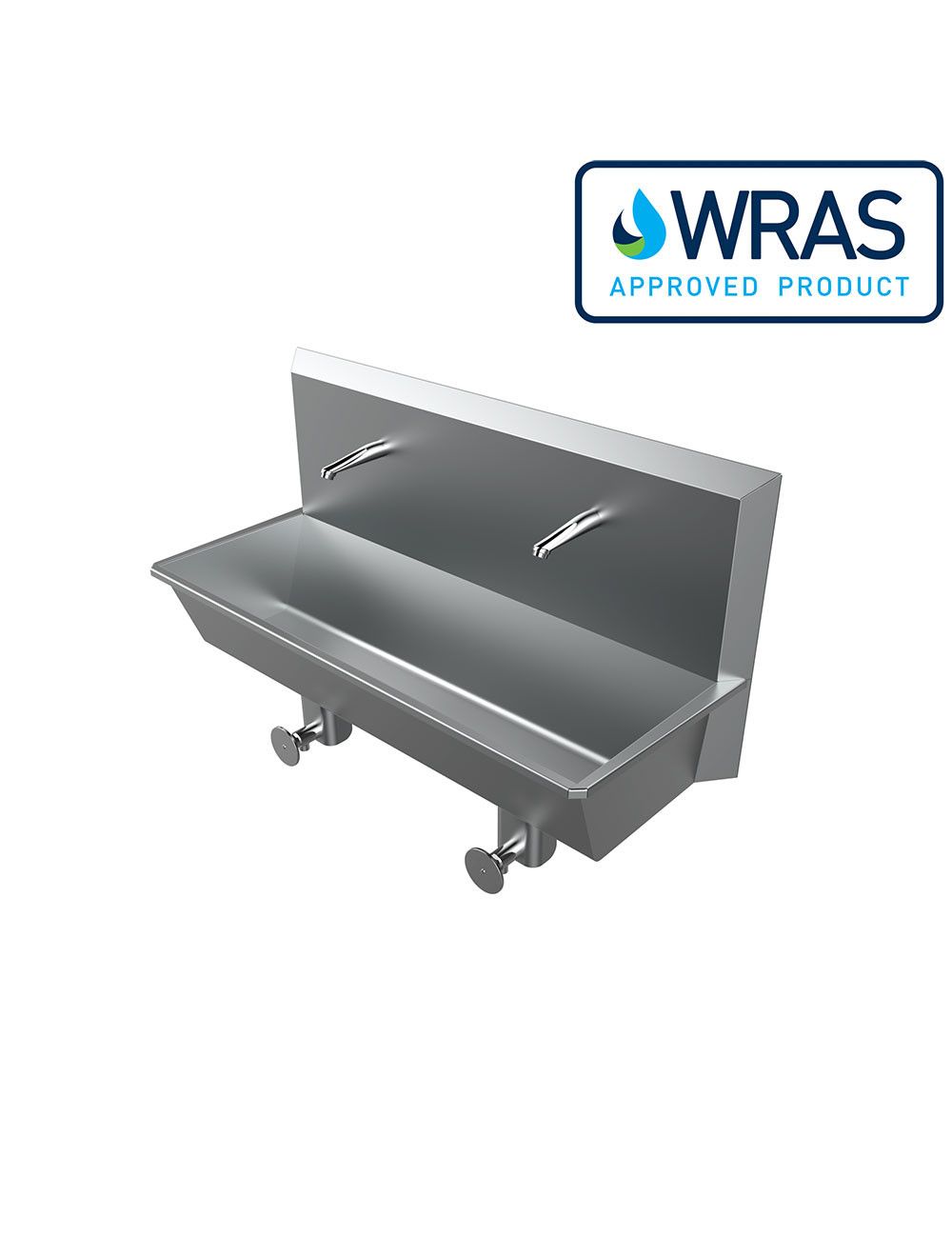 Knee Push Operated Stainless Steel Hand Wash Two Station Sink